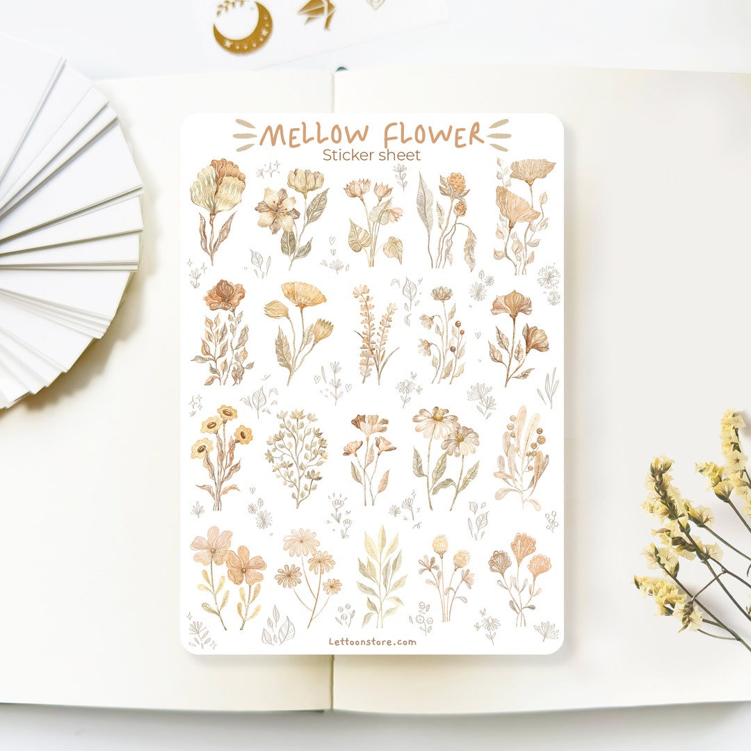 Handmade Sticker Sheet - Mellow Flower | Journal Stickers, Scrapbook ...