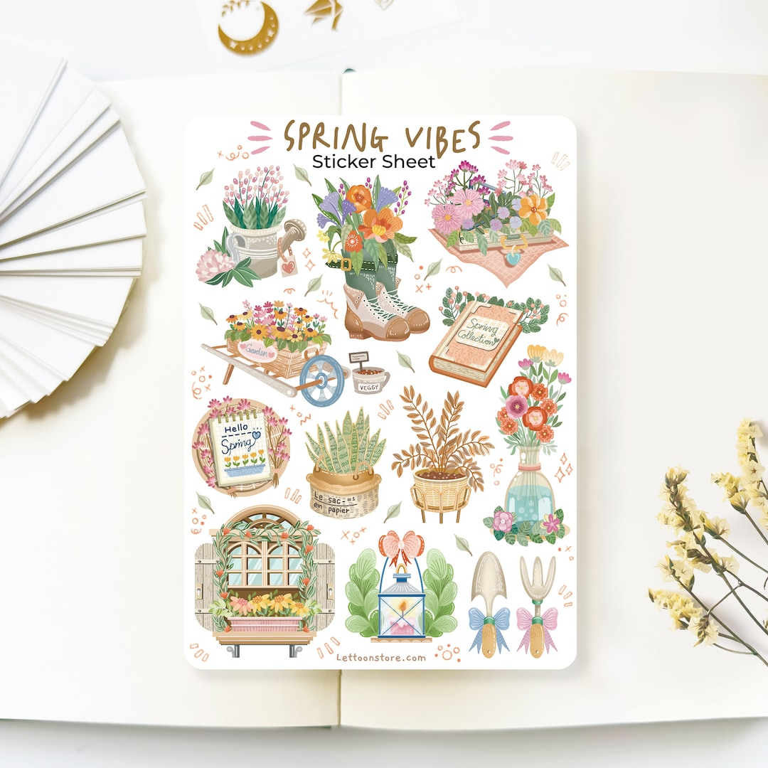 Handmade Sticker Sheet - Spring Vibes | Aesthetic Flower Stickers for ...