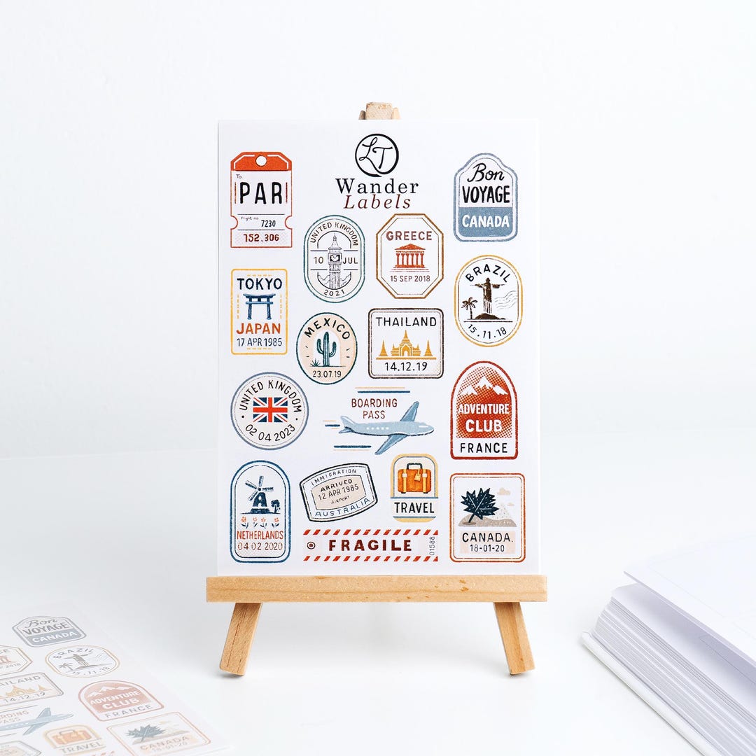 Travel Label Stickers – Wander Labels | Passport Stamp Style, Date Tags ...