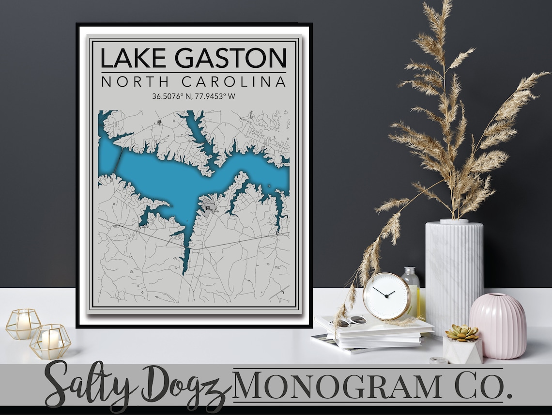 Wall Art Map Lake Gaston NC - Etsy