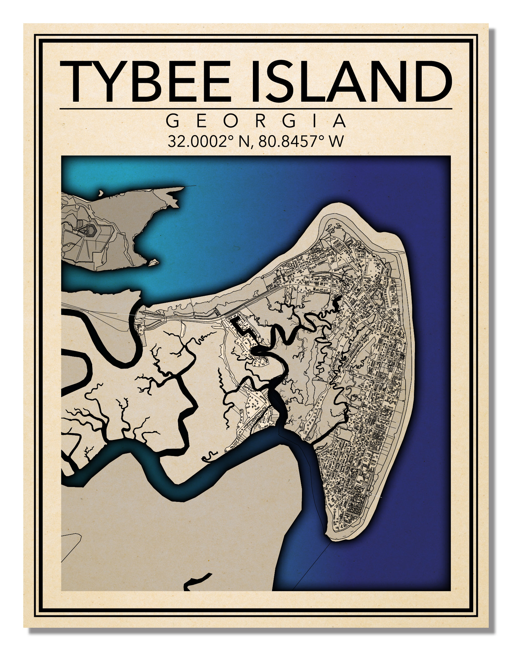 Wall Art Map Print of Tybee Island Georgia - Etsy