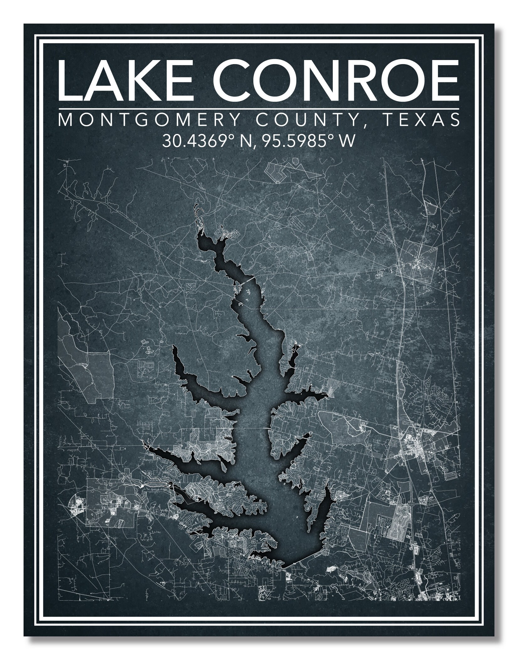 Wall Art Map Print of Lake Conroe Montgomery Montgomery - Etsy