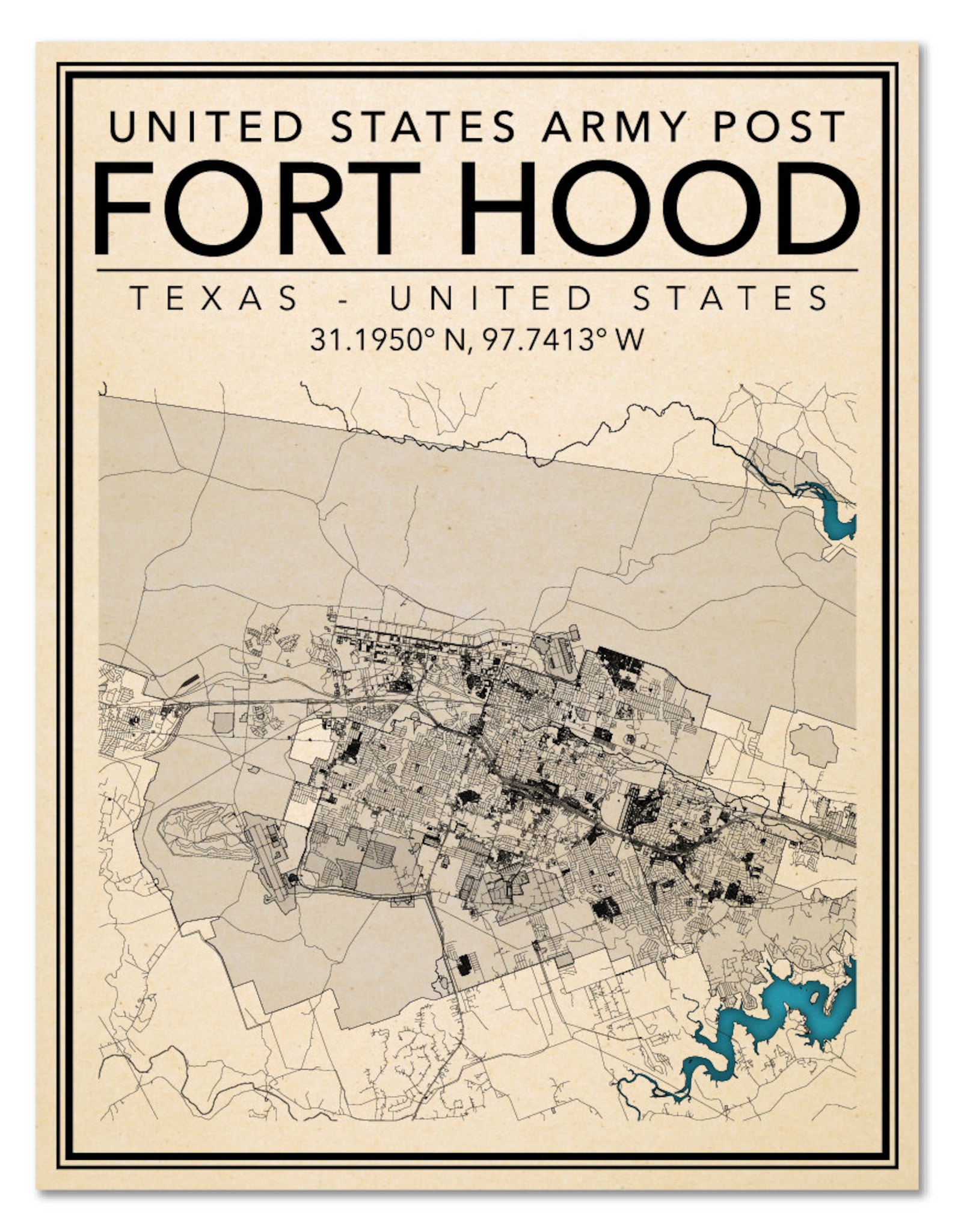 Wall Art Map United States Army Post Fort Hood, Texas!! - Etsy