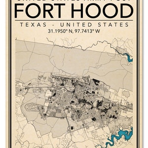 Wall Art Map United States Army Post Fort Hood, Texas!! - Etsy