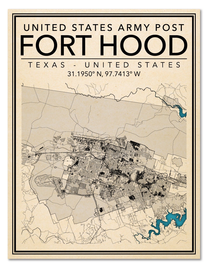 Wall Art Map United States Army Post Fort Hood, Texas!! - Etsy