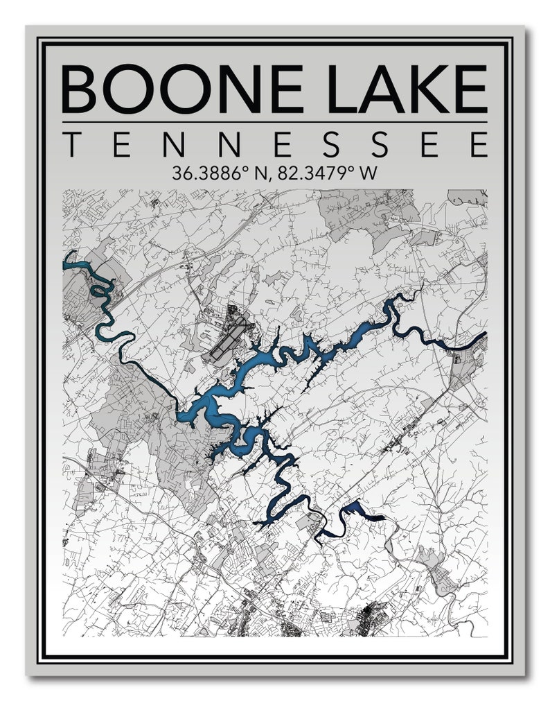 Wall Art Map Print of Boone Lake Tennessee | Etsy