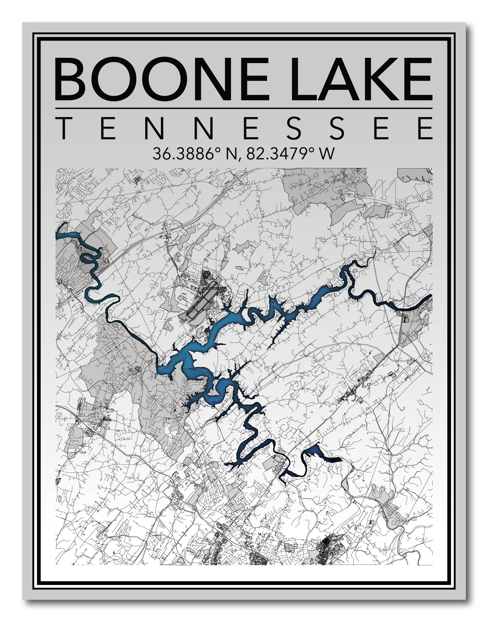 Wall Art Map Print of Boone Lake Tennessee - Etsy