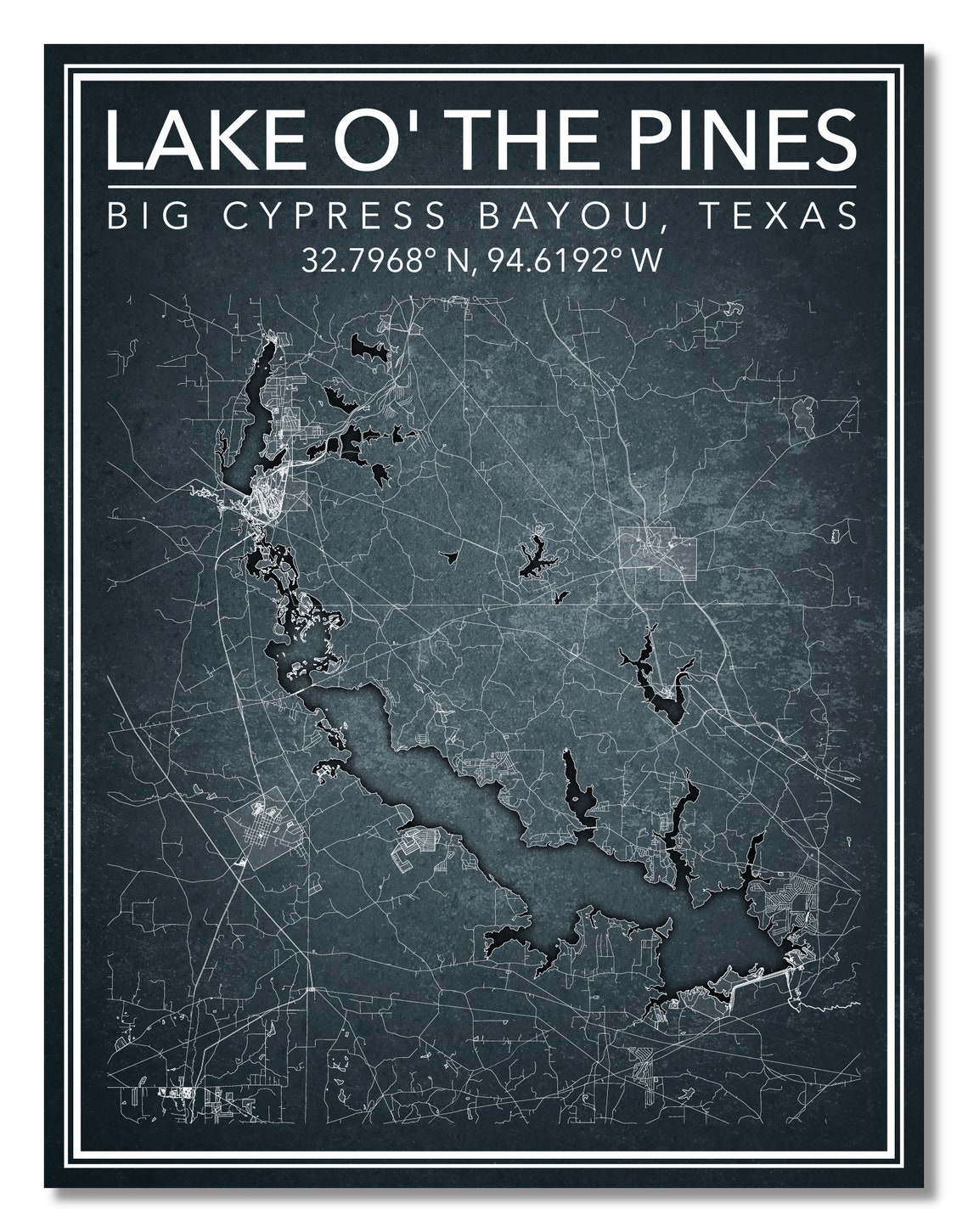 Wall Art Map Print of Lake O' the Pines, Texas! - Etsy