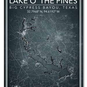 Wall Art Map Print of Lake O' the Pines, Texas! - Etsy