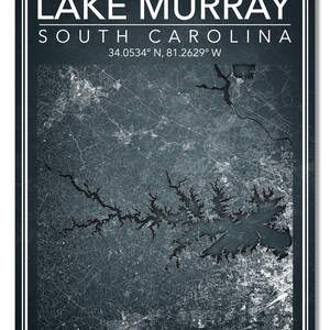 Wall Art Map Print of Lake Murray, South Carolina!!! - Etsy