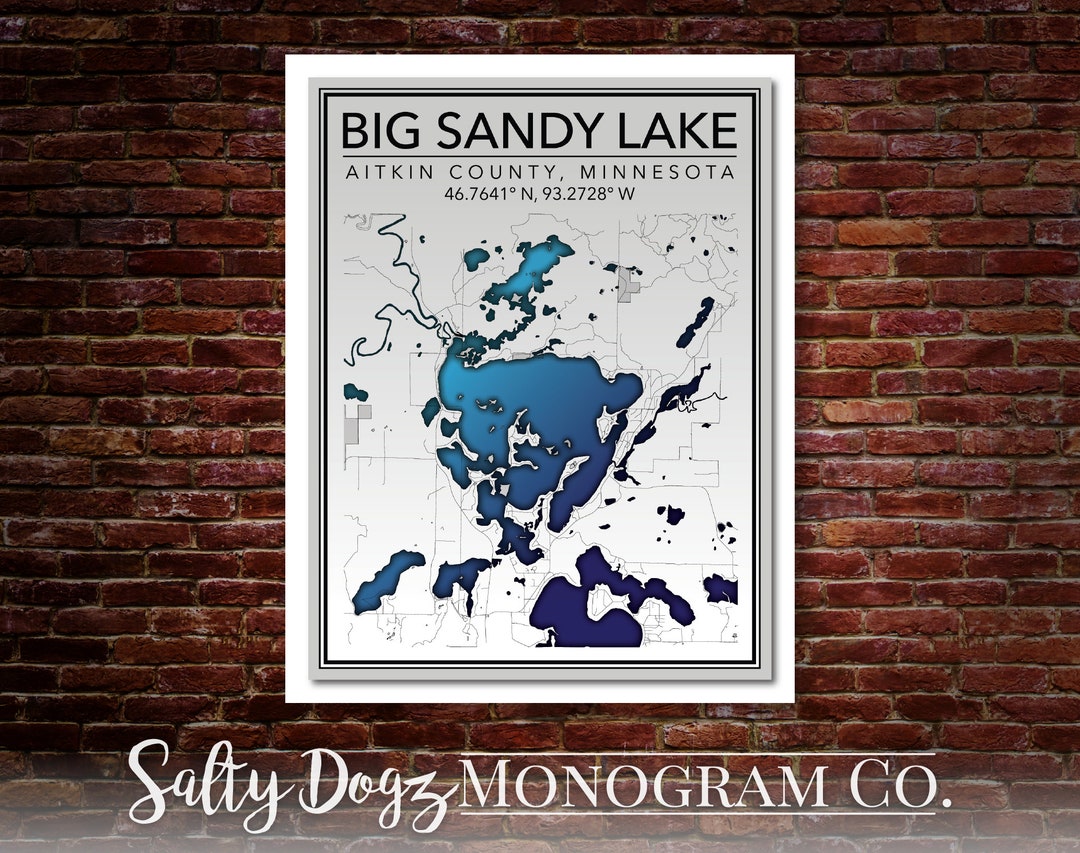 Wall Art Map Print of Big Sandy Lake, Aitkin County, Minnesota! - Etsy