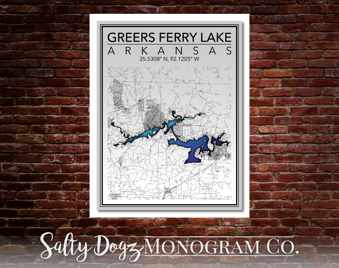 Wall Art Map Print of Greers Ferry River, Arkansas! - Etsy