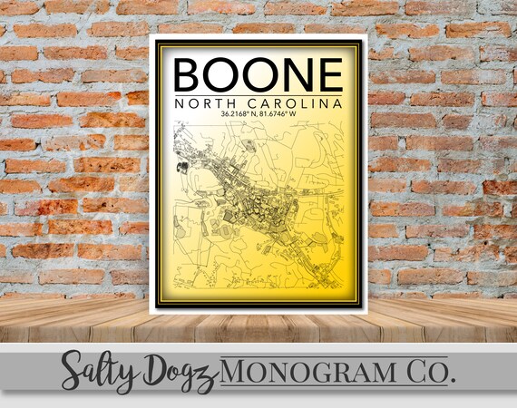 Wall Art Map Print Boone North Carolina | Etsy