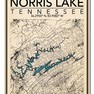 Wall Art Map Print of Norris Lake, Tennessee!! - Etsy