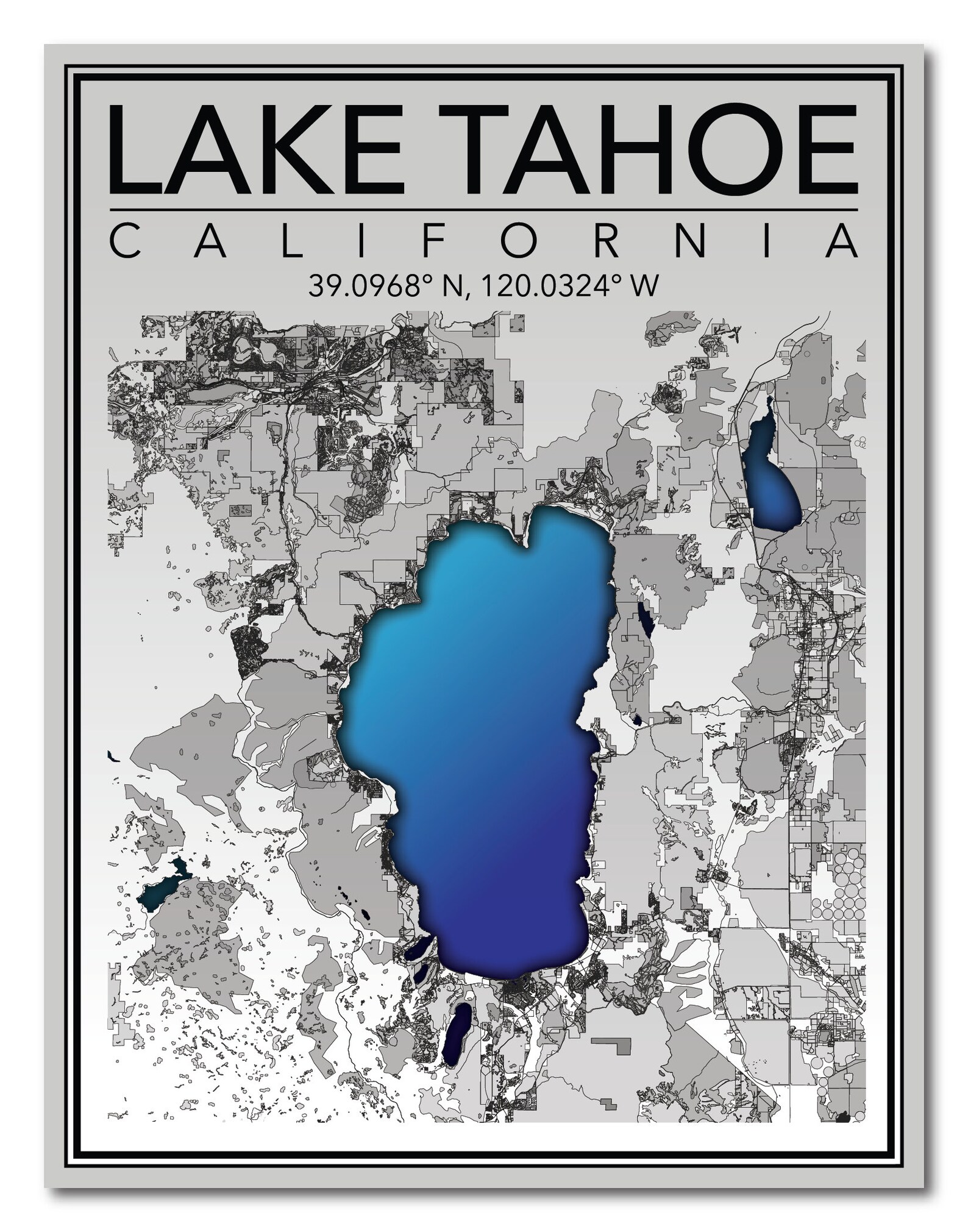 Wall Art Map Print of Lake Tahoe California - Etsy