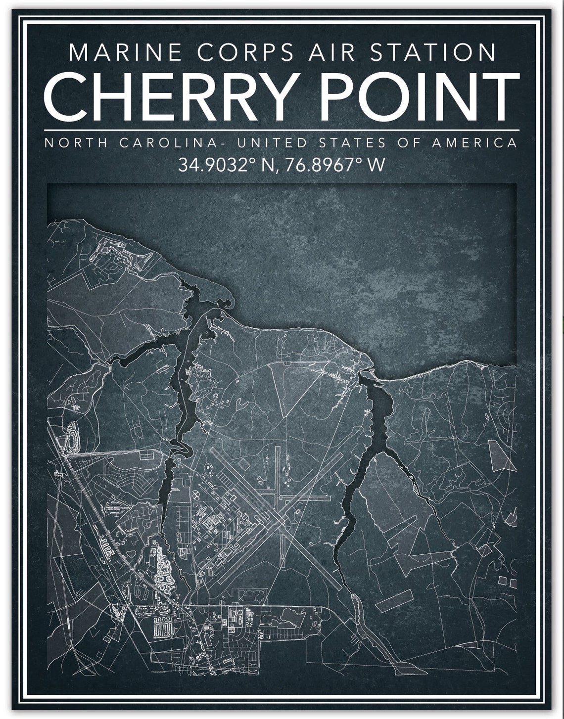 Wall Art Map Marine Corps Air Station Cherry Point Havelock - Etsy