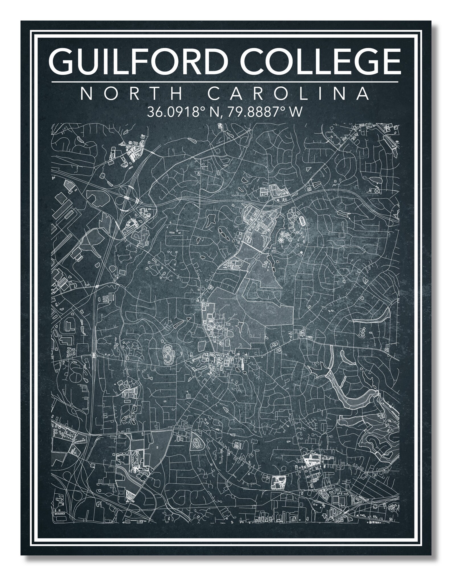 Wall Art Map Print of Guilford College North Carolina - Etsy