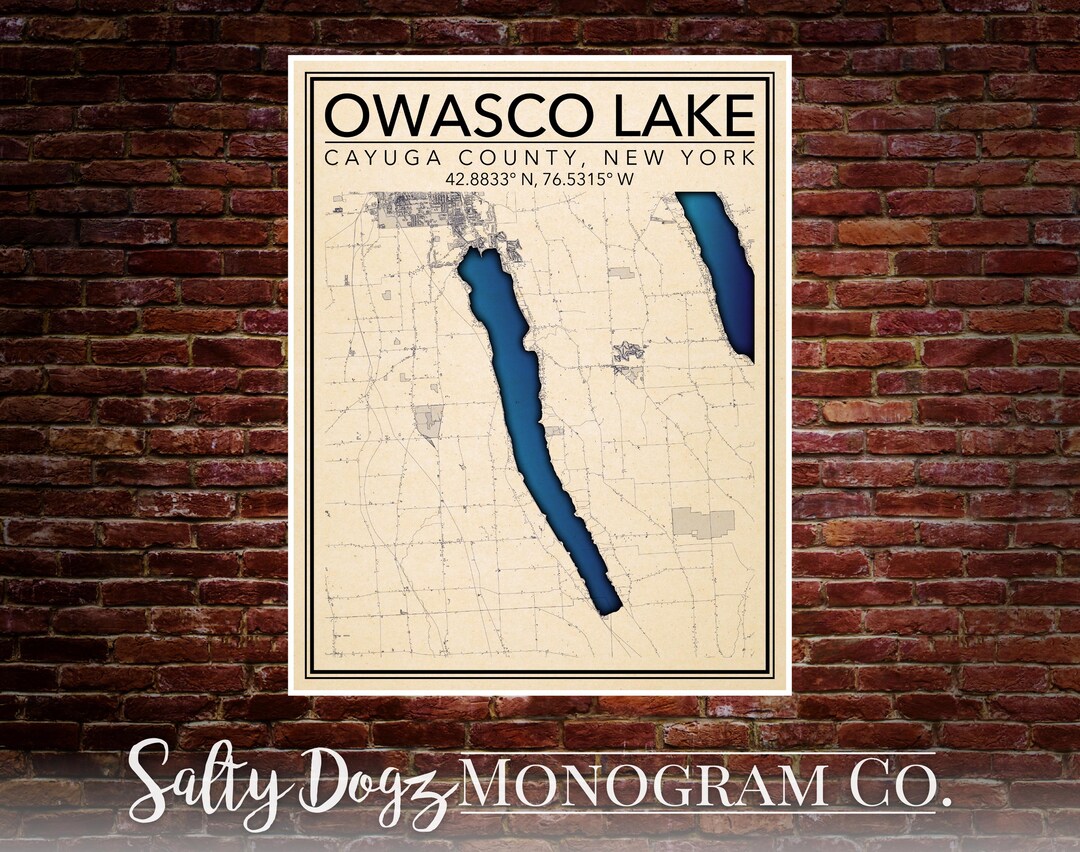 Wall Art Map Print of Owasco Lake, New York! - Etsy