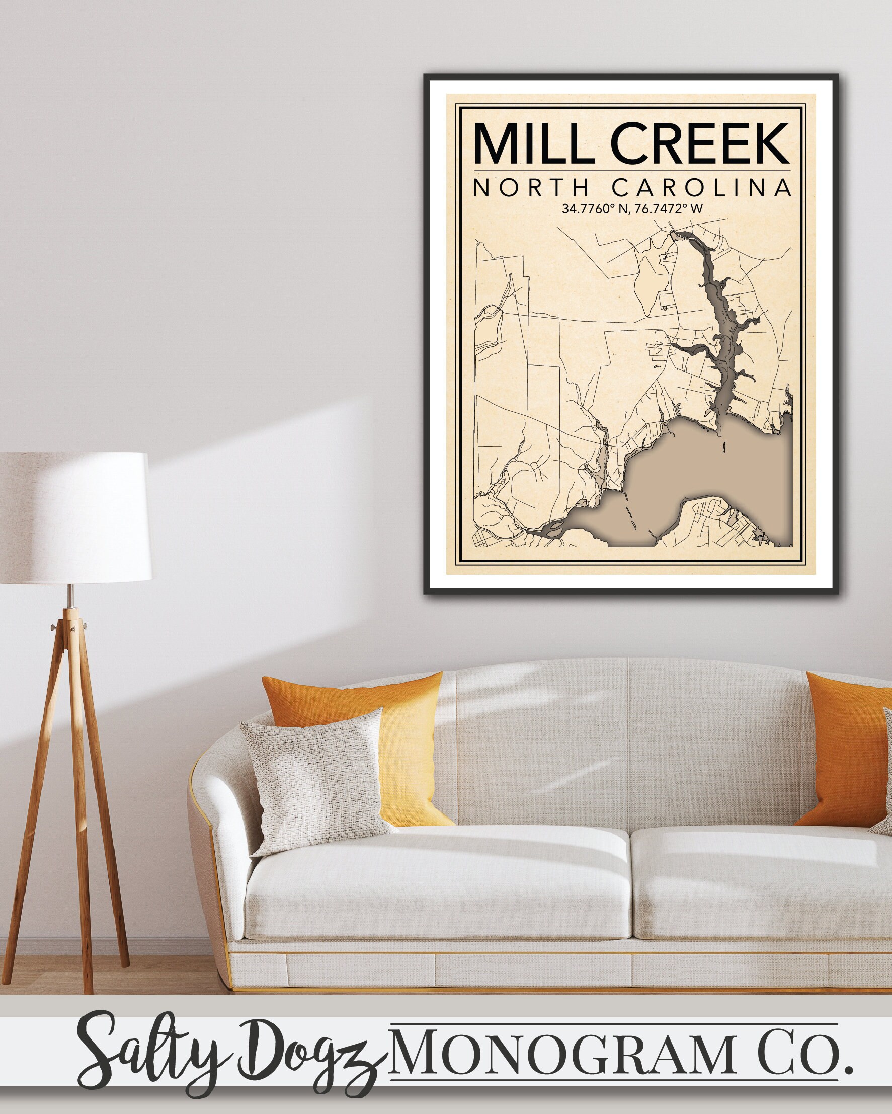 Wall Art Map Print Mill Creek North Carolina | Etsy