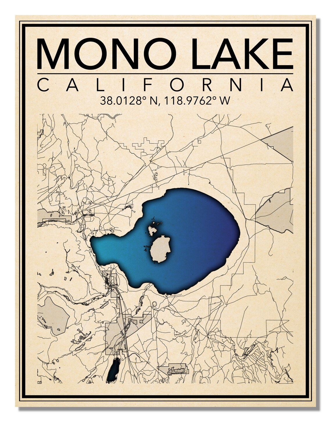 Wall Art Map Print of Mono Lake California - Etsy