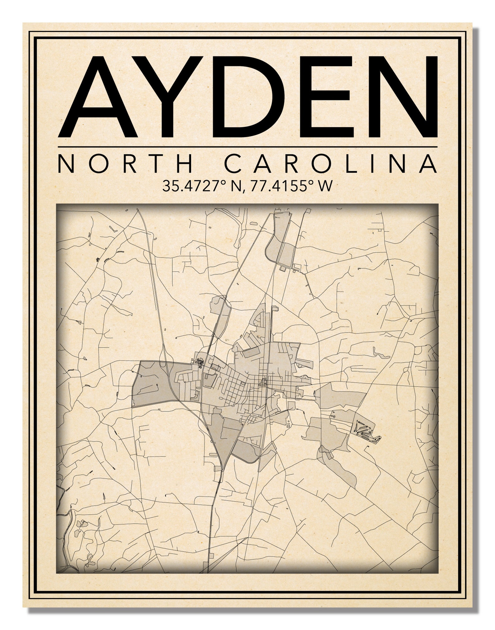 Wall Art Map Print of Ayden North Carolina - Etsy