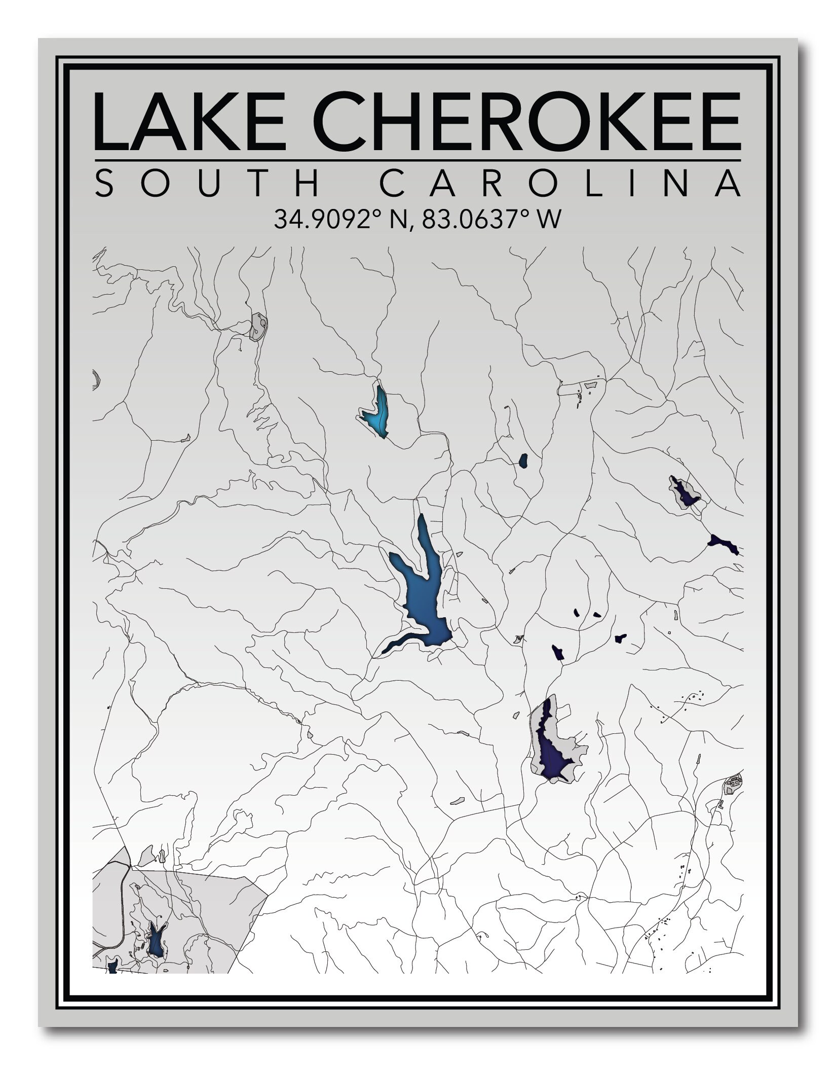 Wall Art Map Print of Lake Cherokee South Carolina | Etsy