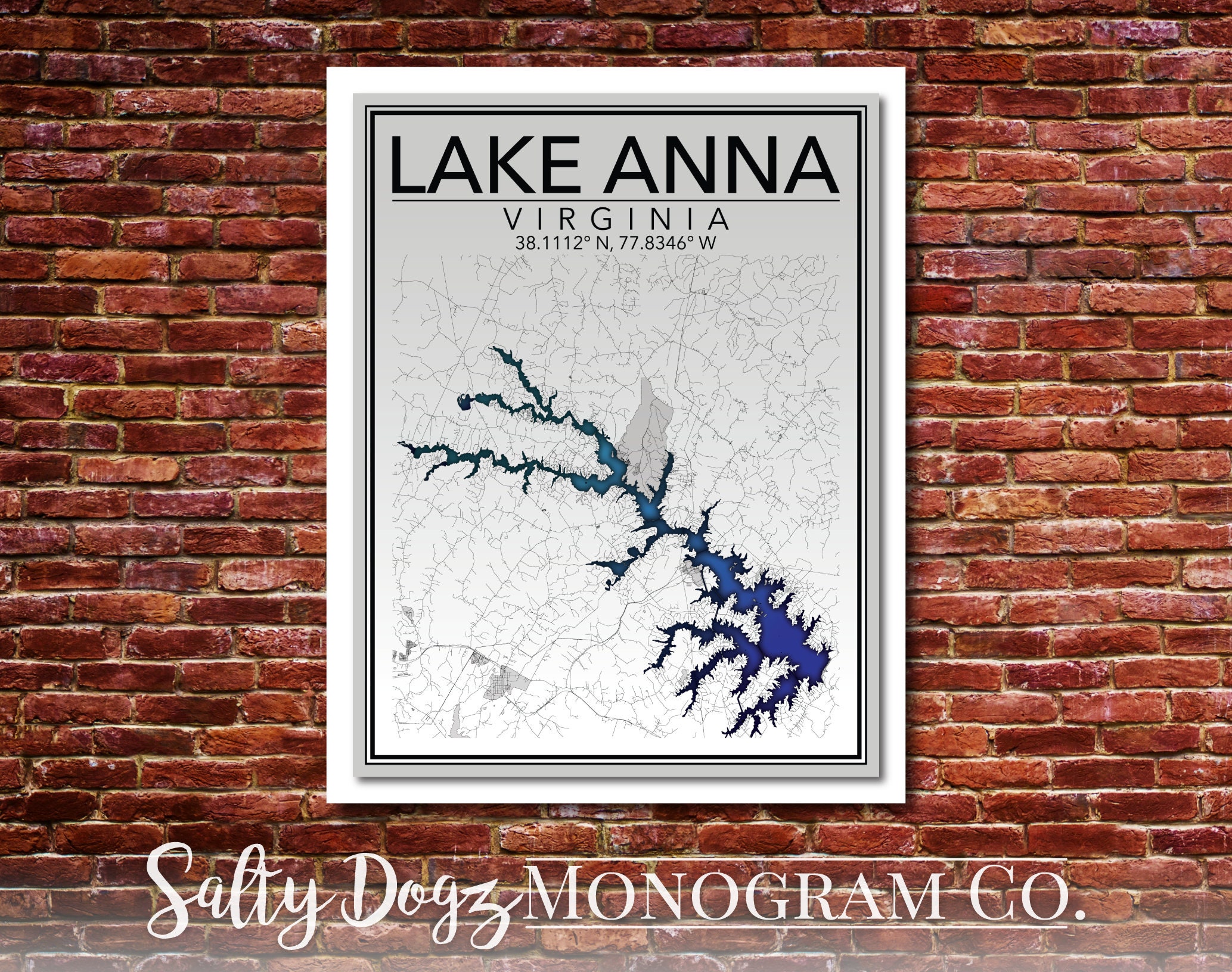 Wall Art Map Print of Lake Anna Virginia | Etsy