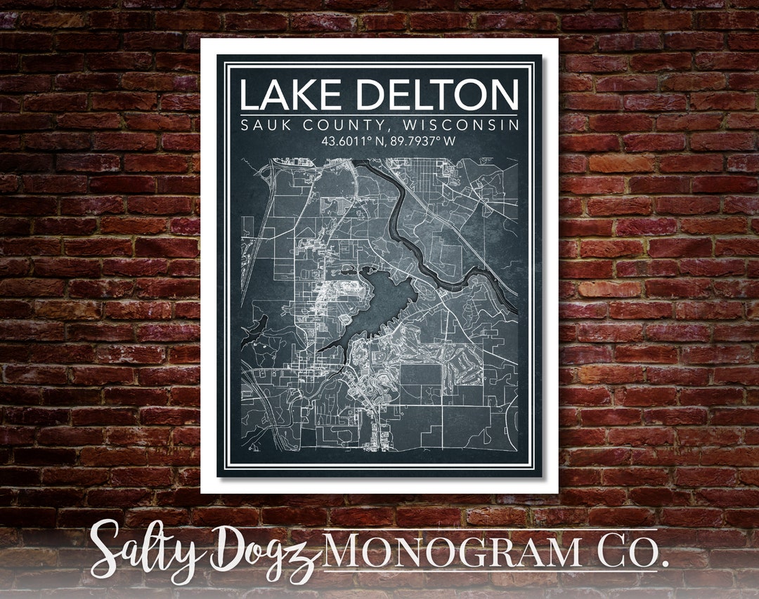 Wall Art Map Print of Lake Delton, Sauk County, Wisconsin! - Etsy