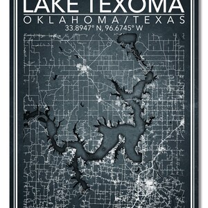 Wall Art Map Print of Lake Texoma, Texas, Oklahoma! - Etsy