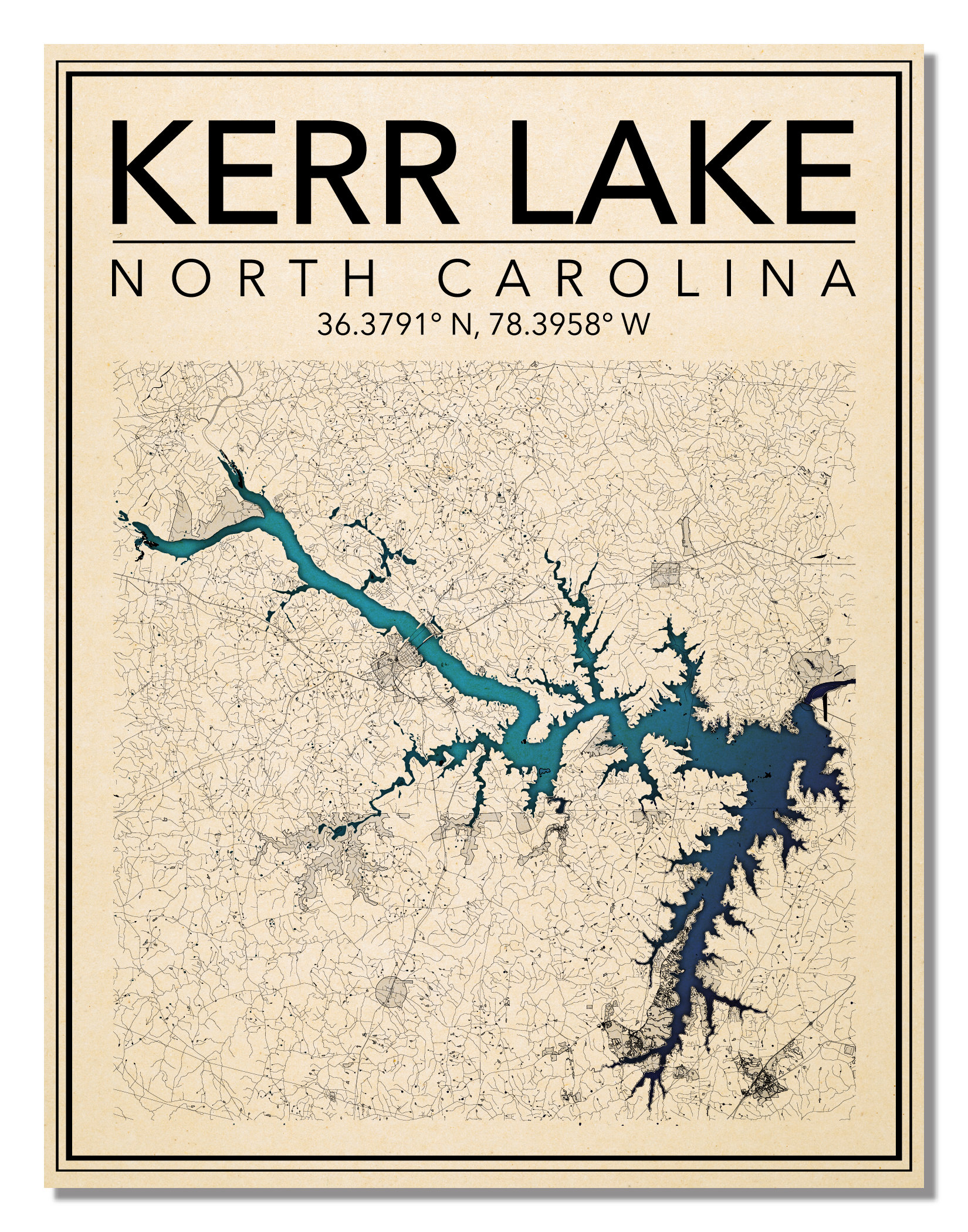 Wall Art Map Print of Kerr Lake, North Carolina!!! - Etsy