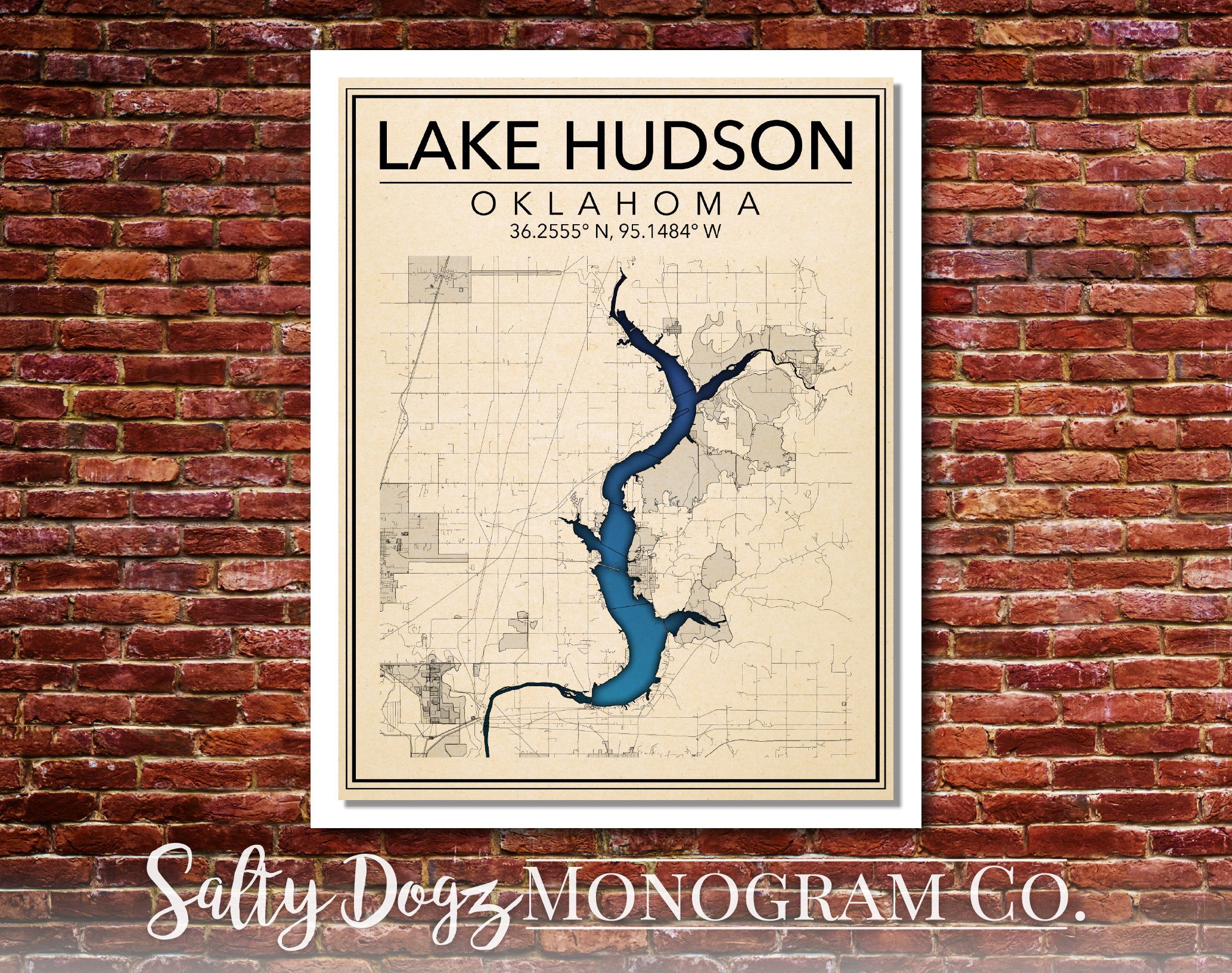 Wall Art Map Print of Lake Hudson Oklahoma - Etsy