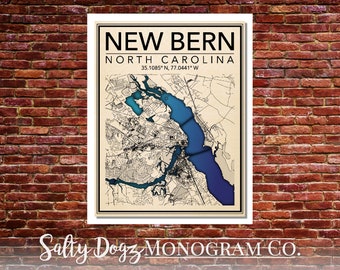 New Bern Map Art | Etsy