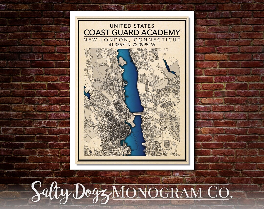 Wall Art Map Print of US Coast Guard Academy, New London, Connecticut ...