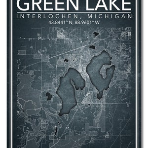 Wall Art Map Print of Green Lake, Interlochen, Michigan!!! - Etsy