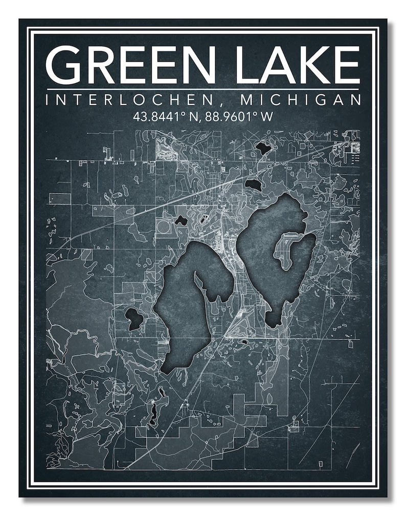 Wall Art Map Print of Green Lake, Interlochen, Michigan!!! - Etsy