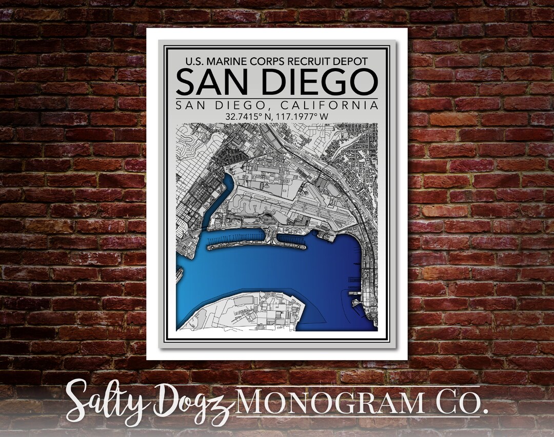 Wall Art Map Print of Marine Corps Recruit Depot San Diego, California ...