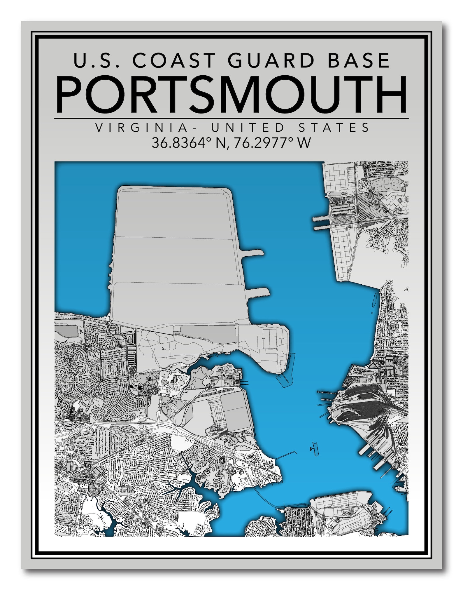 Wall Art Map US Coast Guard Base Portsmouth - Etsy