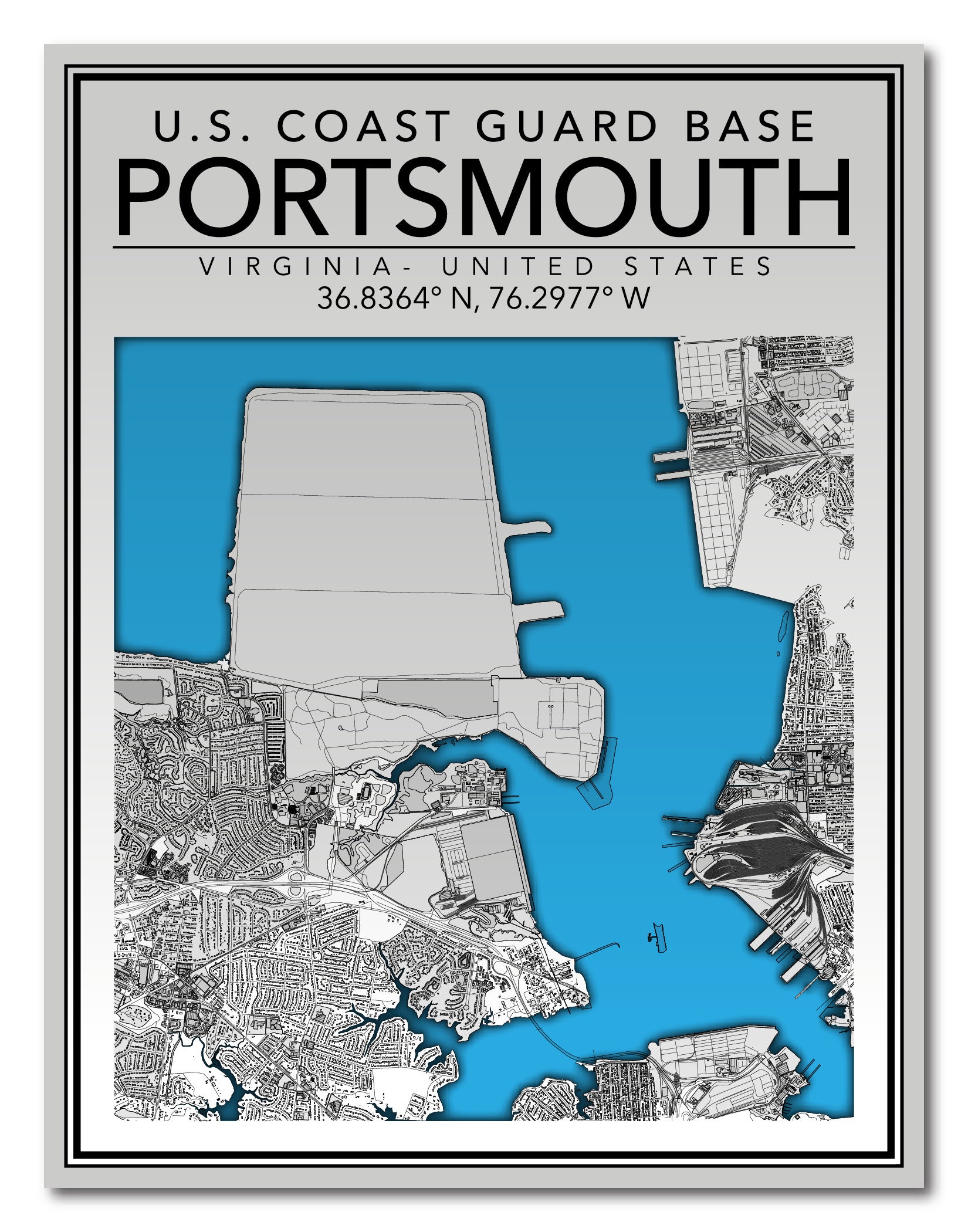 Wall Art Map US Coast Guard Base Portsmouth!!! - Etsy