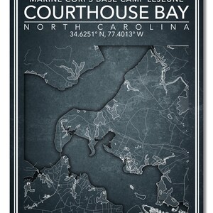 Wall Art Map Print of Marine Corp Base Camp Lejeune Courthouse Bay ...