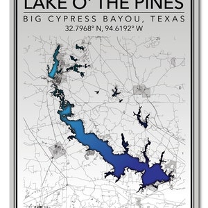 Wall Art Map Print of Lake O' the Pines, Texas! - Etsy