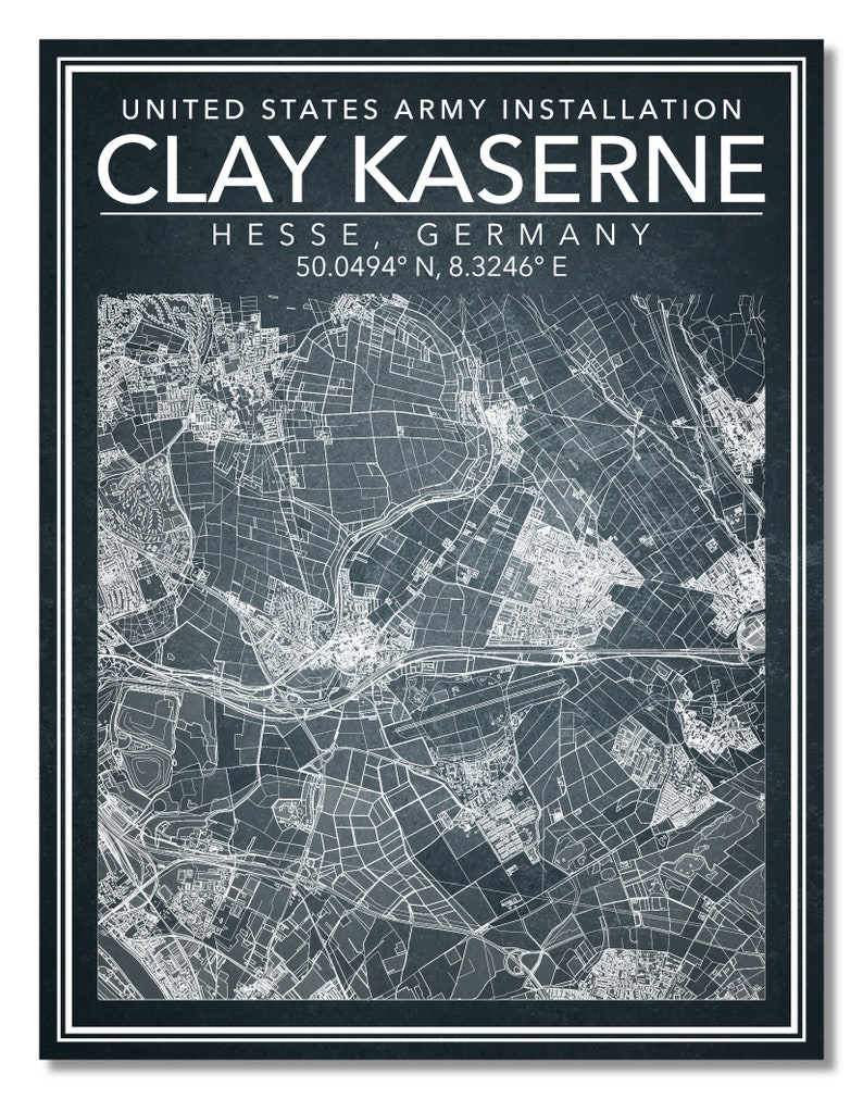 Wall Art Map Print of US Army Installation Clay Kaserne, Hesse, Germany ...