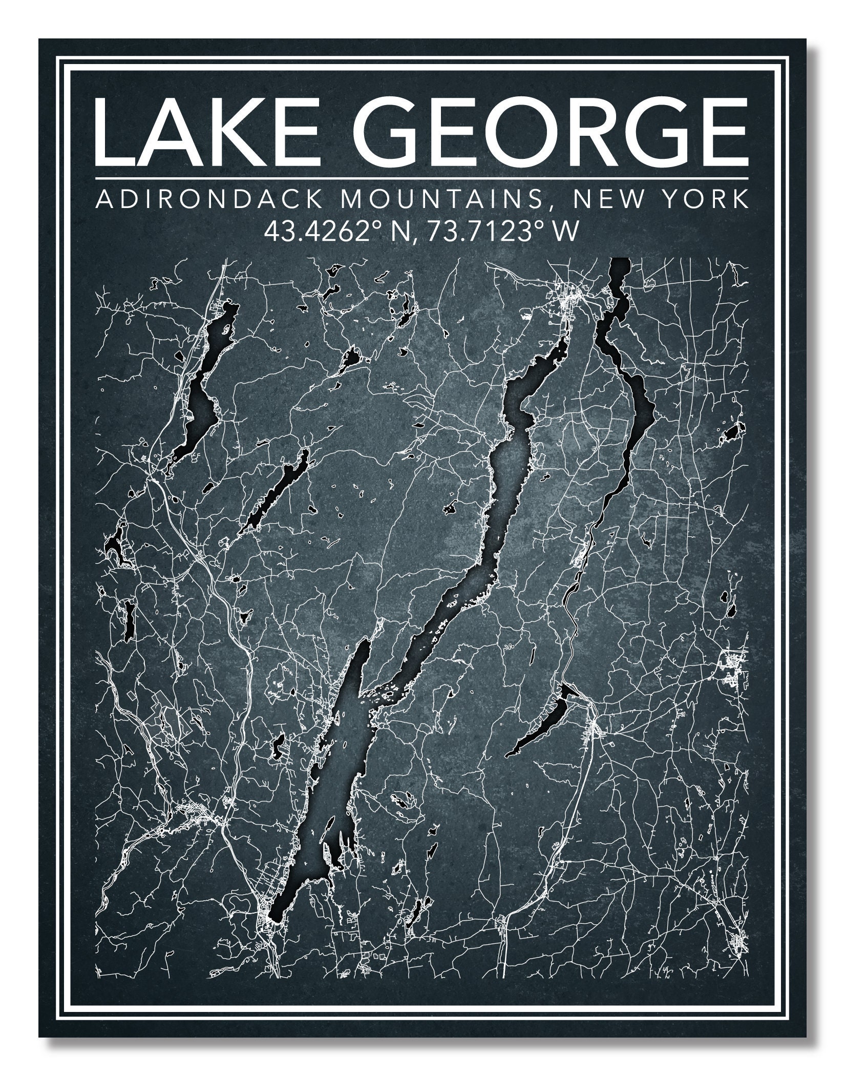 Wall Art Map Print of Lake George New York - Etsy