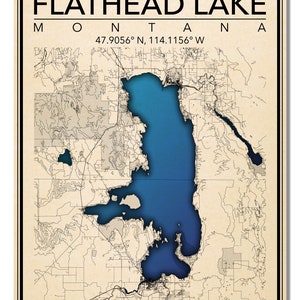 Wall Art Map Print of Flathead Lake, Montana! - Etsy