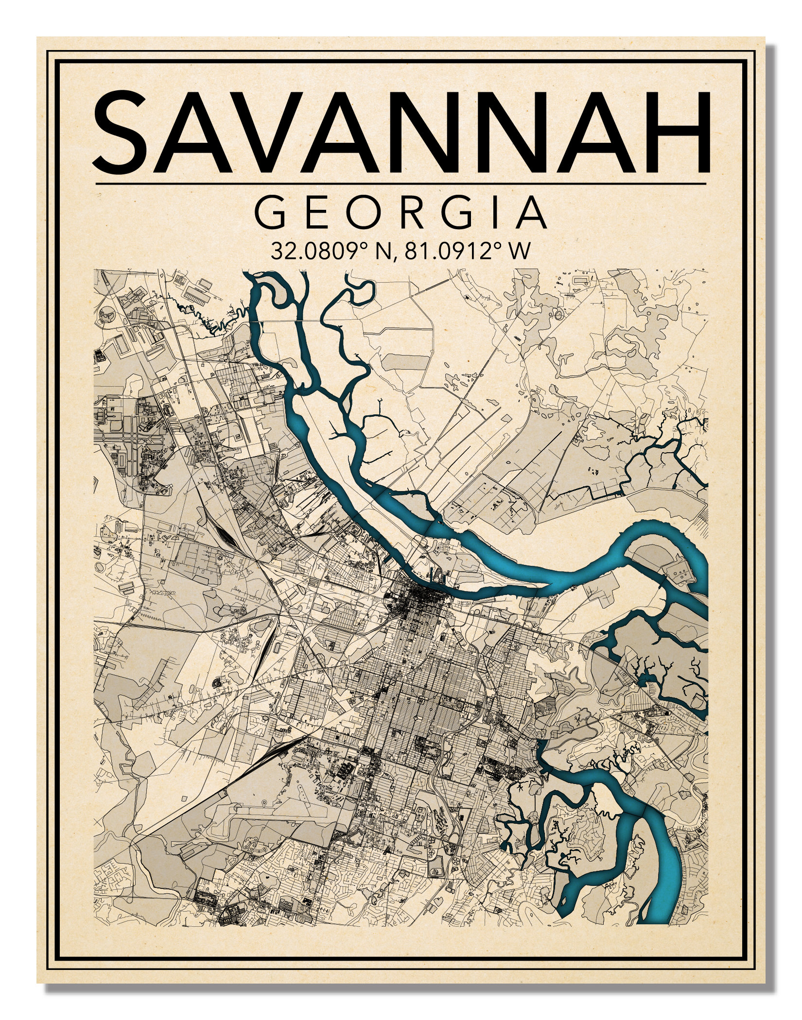 Wall Art Map of Savannah, Georgia!!! - Etsy