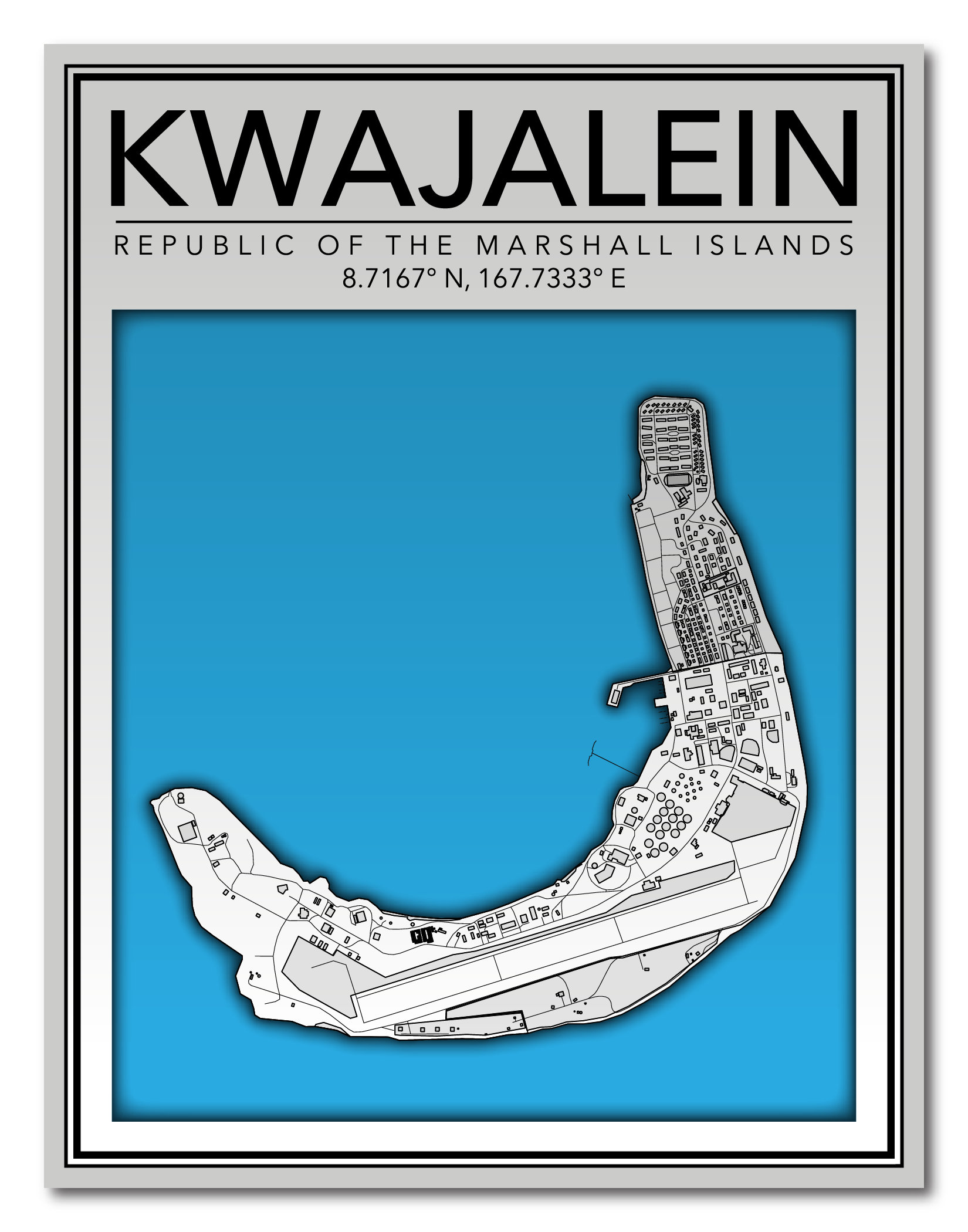 Wall Art Map Print Kwajalein Atoll Republic of the Marshall | Etsy
