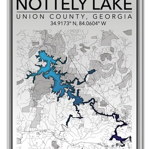 Wall Art Map Print of Nottely Lake, Union County, Georgia! - Etsy