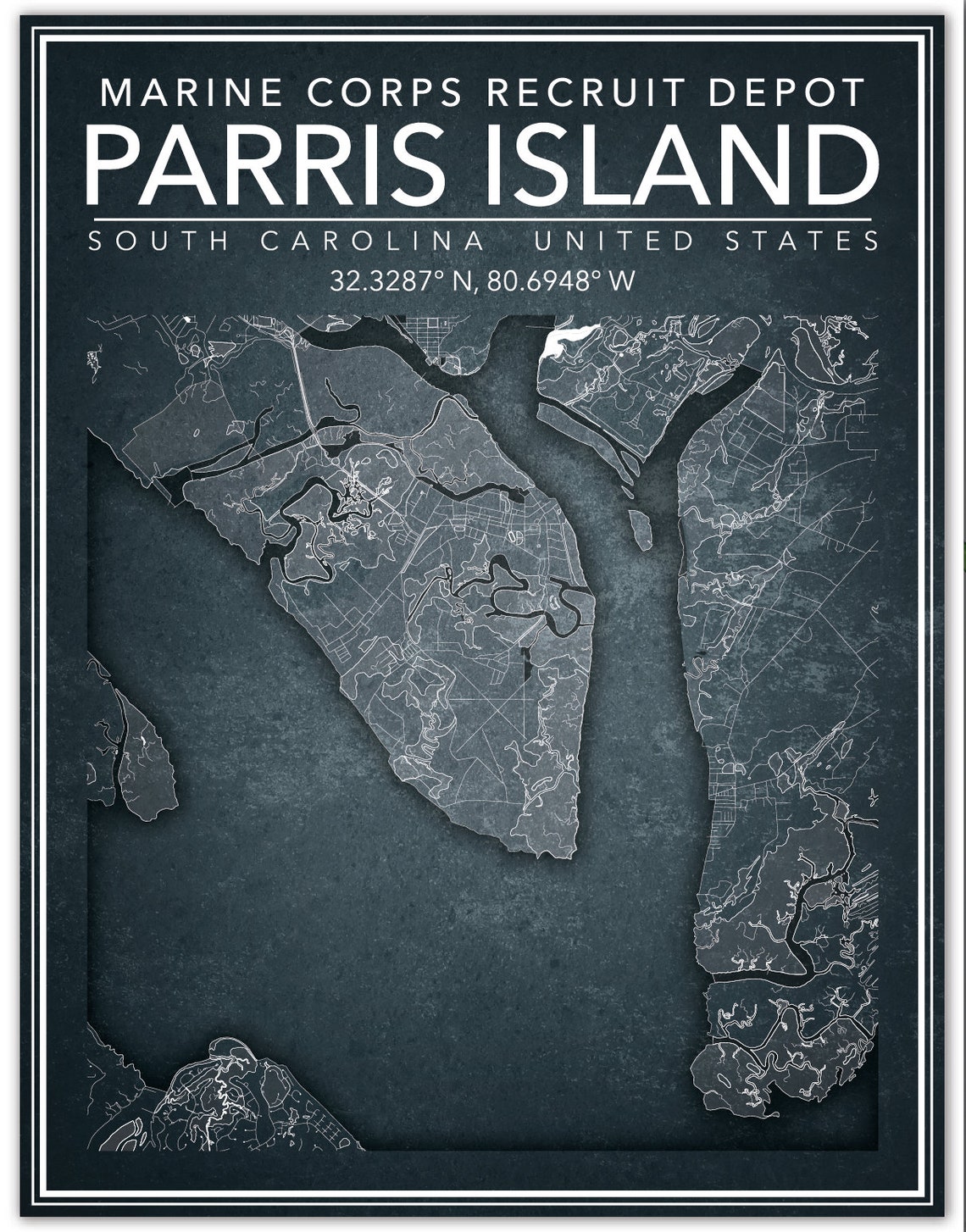 Wall Art Map Marine Corps Recruit Depot Parris Island- South Carolina ...