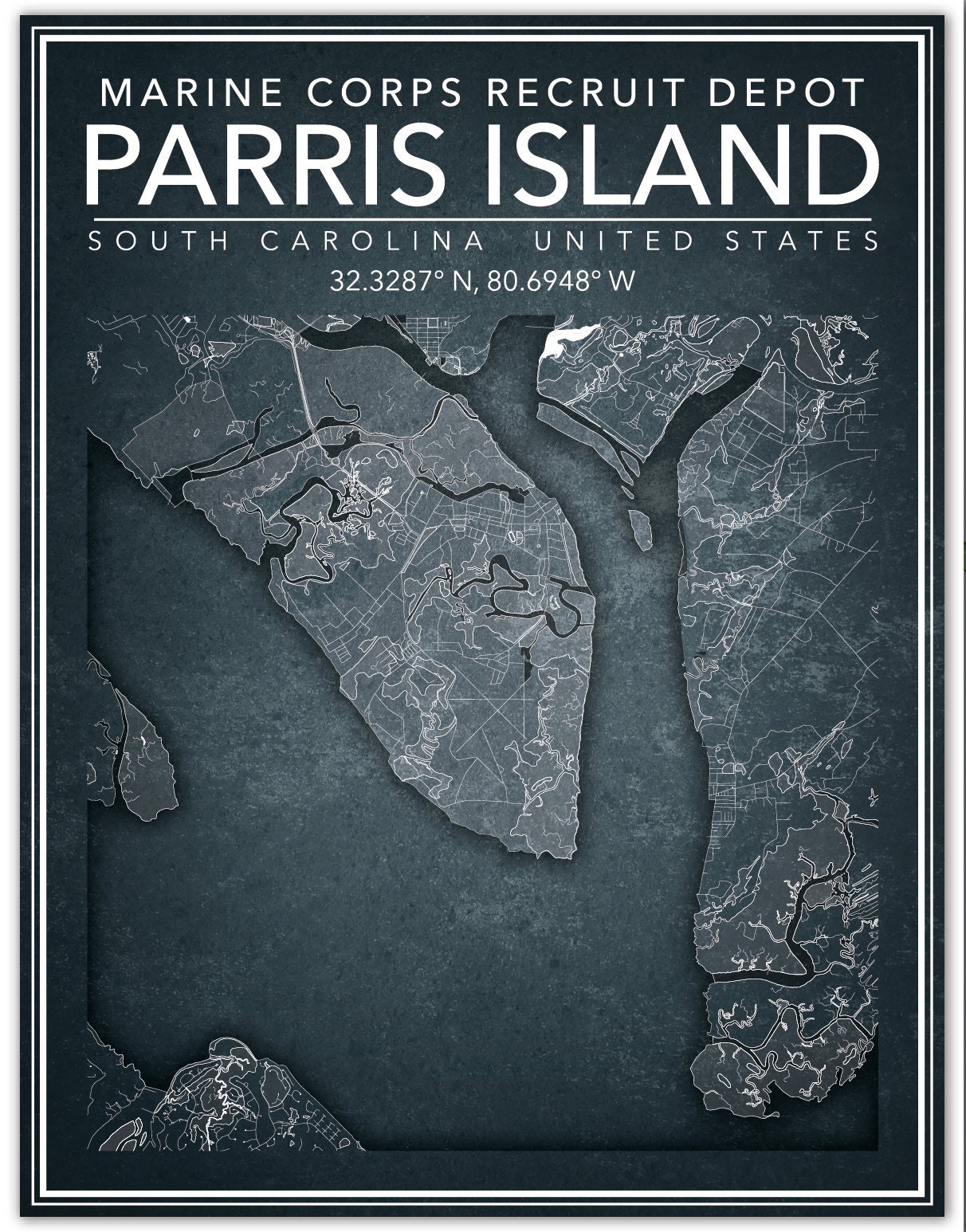 Wall Art Map Marine Corps Recruit Depot Parris Island- South Carolina ...