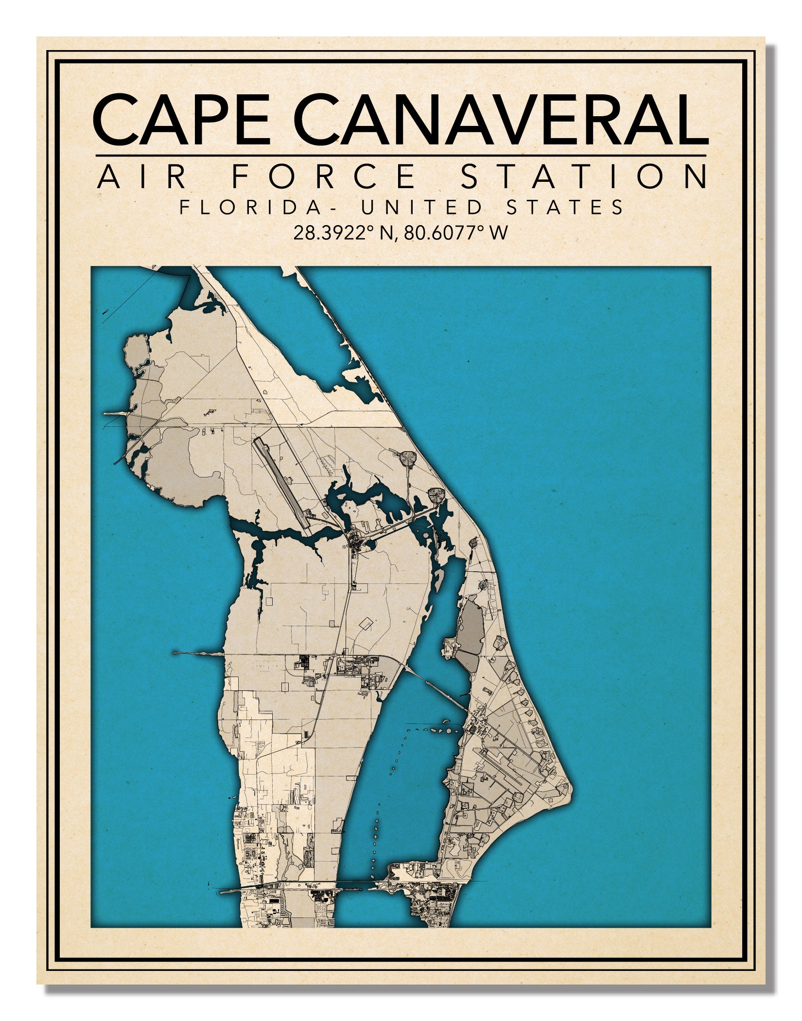 Wall Art Map of Cape Canaveral Air Force Station, Florida!!! - Etsy