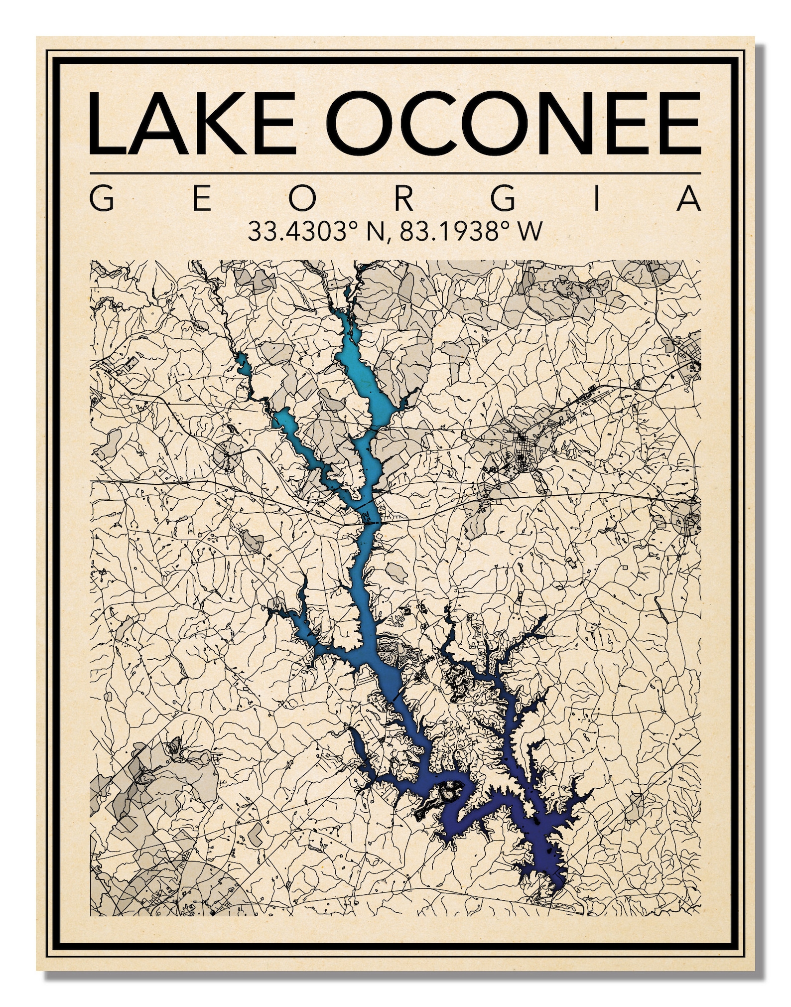 Wall Art Map Print of Lake Oconee Georgia - Etsy
